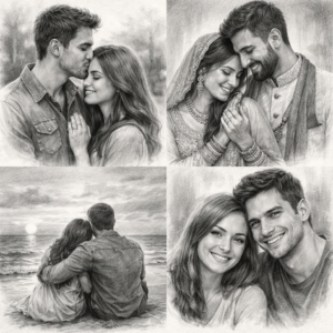 Custom couple sketch gift - Handmade Pencil Portrait